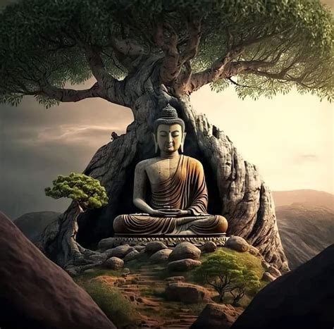 Premium Ai Image A Statue Sits In Front Of A Tree With A Tree In The