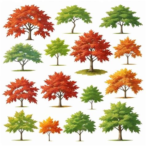 Maple Tree Vector Set White Background Isolated A High Premium Ai