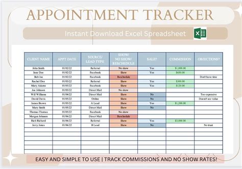 Appointment Tracker Spreadsheet Track Appointments With Clients