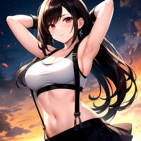 1girl Armpits Arms Behind Head Arms Up Bare Shoulders Black Gloves