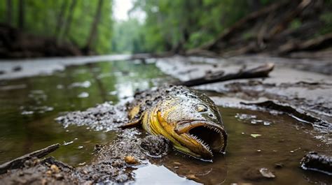 Peces Muertos En Un Río Contaminado Que Simbolizan Los Efectos