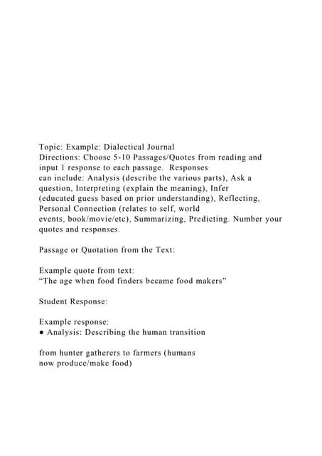 Topic Example Dialectical Journal Directions Docx