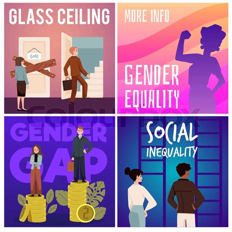 Posters Set With Concepts Of Gender Gap Social Inequality And Glass