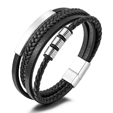 Moda Masculina Vintage Pulseira De Couro De Aço Inoxidável Jóias Acessórios 21cm Shopee Brasil