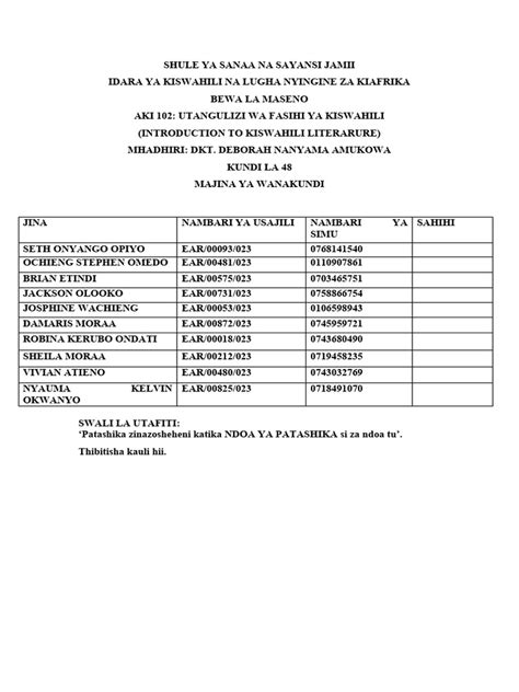 Shule Ya Sanaa Na Sayansi Jamii Pdf