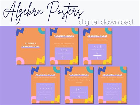 Algebra Posters Set Of 12 Fun Colorful Anchor Chart Educational Posters