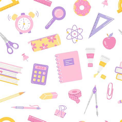 Students School Items Vector Seamless Pattern On White Background