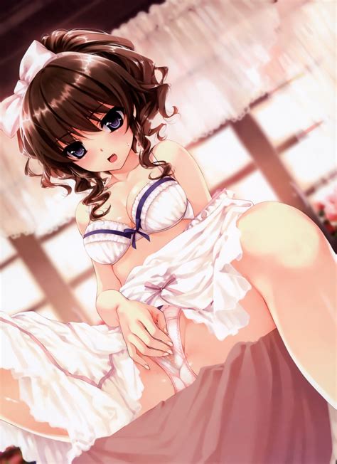 Rule 34 Blue Eyes Bra Brown Hair Curly Hair Cute Fang Dress Hanamiya