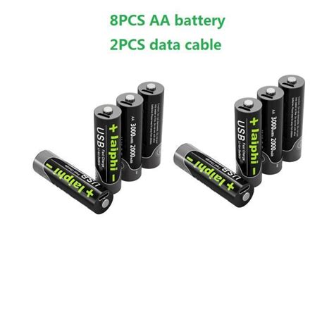 Aa Rechargeable Pack 8 Piles Lithium S 3000mwh Chargeur Usb C Haute Capacité 1 5v Pour
