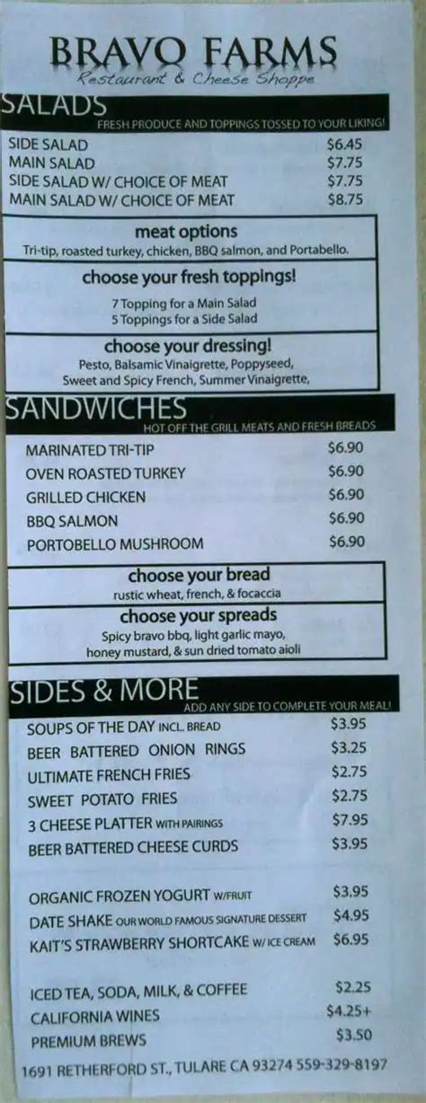 Menu At Bravo Farms Restaurant Tulare