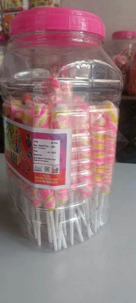 Multicolor Mix Fruit Rocket Candy Lollipop Packaging Type Plastic Jar Packaging Size 50