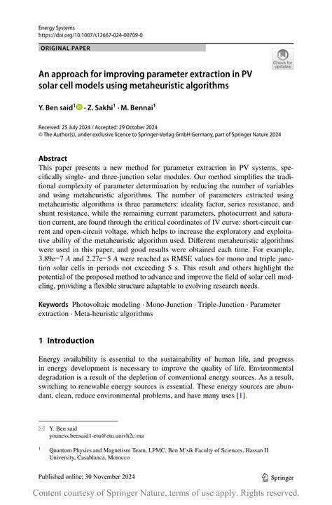 An Approach For Improving Parameter Extraction In Pv Solar Cell Models Using Metaheuristic