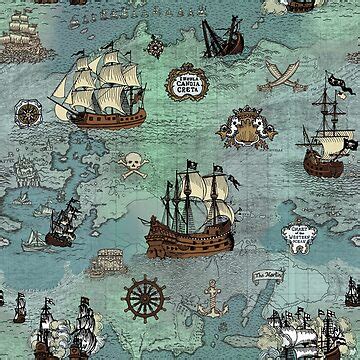 Pirate Map Nautical Sea Print Ocean Blue And Sea Glass Green Zipper