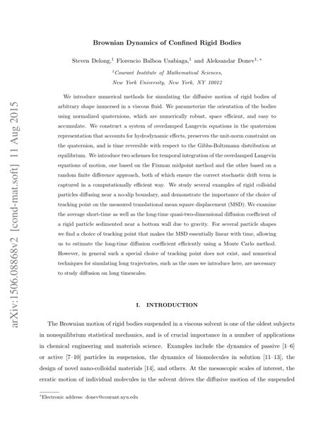 Pdf Brownian Dynamics Of Confined Rigid Bodies