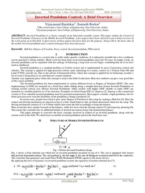 Inverted Pendulum Control A Brief Overview Pdf Fuzzy Logic Engineering