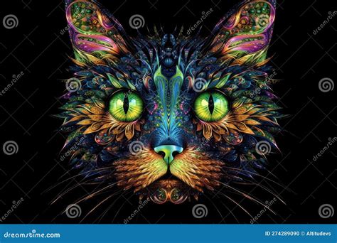 Trippy Kitty With Its Eyes And Body In 3d Space Stock Illustration
