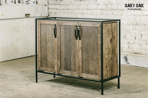 Industrial Style Cupboard Modern Shelf Rustic Commode Oak Commode
