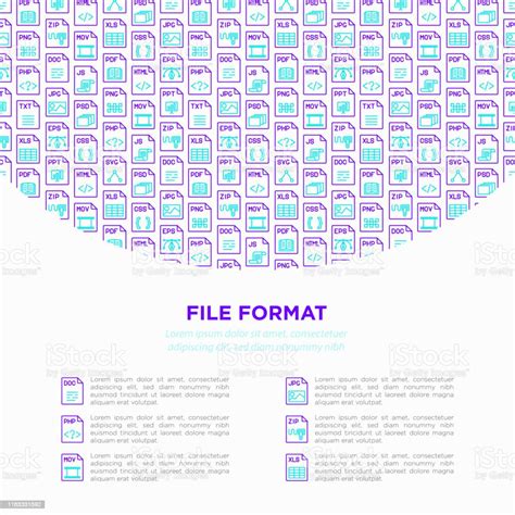 문서 Pdf Php Html  Png Txt Mov Eps Zip Css Js 얇은 라인 아이콘 파일 형식 개념 현대 벡터
