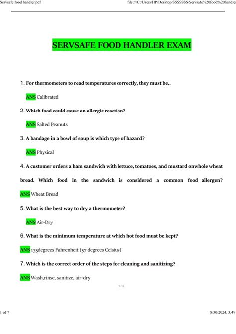 Servsafe Food Handler Certification Exams Bundled Servsafe Food Handler Practice Test Servsafe