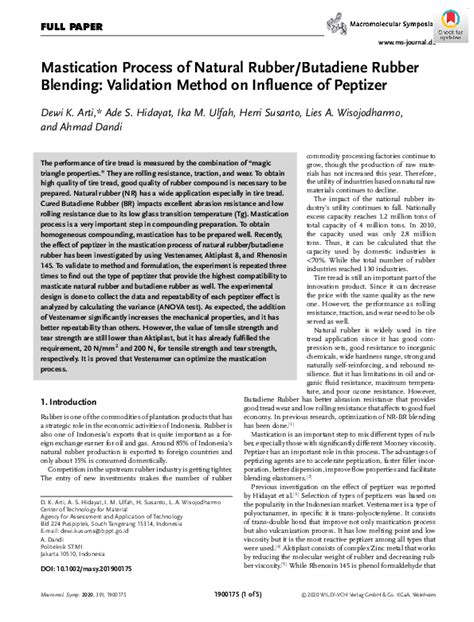 Pdf Mastication Process Of Natural Rubberbutadiene Rubber Blending