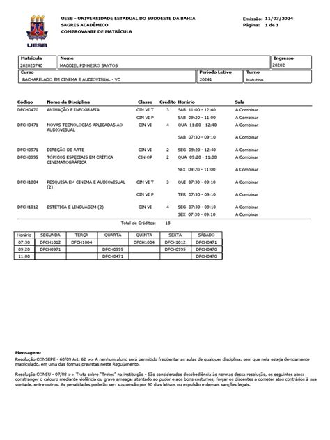 Comprovante De Matricula6semestre Pdf