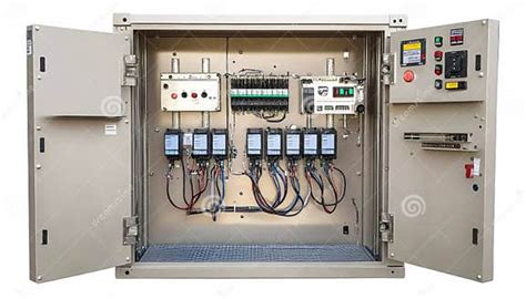Industrial Electrical Panel With Open Doors Showing Wiring And
