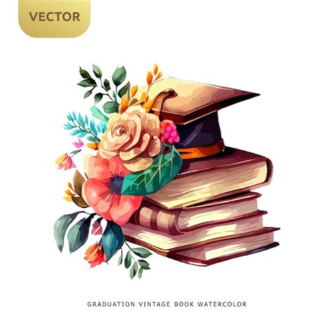 Premium Vector Vintage Book With Graudation Hat And Beautiful Flowers