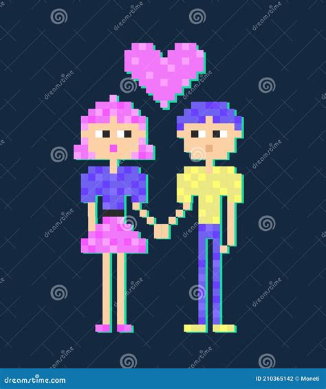 Pixel Art Man Romantic Rose Cartoon Vector 268477385
