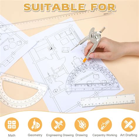 4 Pieces Geometry Math Set Compass For Geometry Math