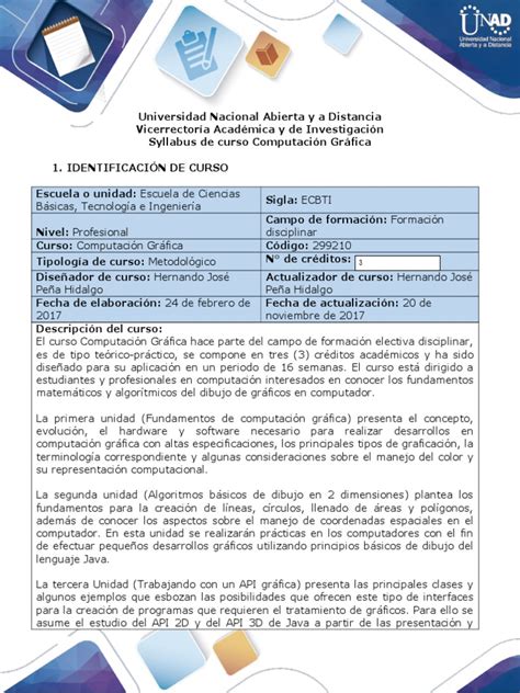 Syllabus Del Curso Computación Gráfica Pdf Java Lenguaje De Programación Gráficos De