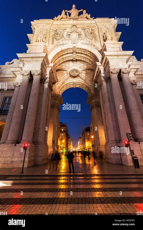 Rua Augusta Arch On Plaza Of Commerce In Lisbon Lisbon Portugal Stock