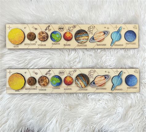 Handmade Wooden Solar System Puzzle In English Sun And Planets Wooden