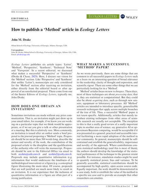 How To Publish A ‘method Article In Ecology Letters