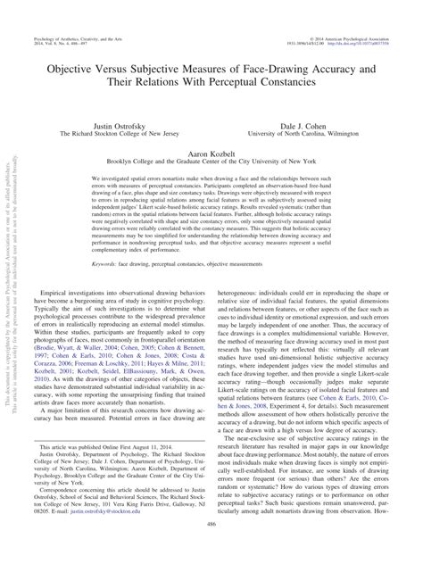 Pdf Objective Versus Subjective Measures Of Face Drawing Accuracy And