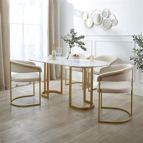 Sascha 6 Seater Oval Dining Table Marble Dunelm