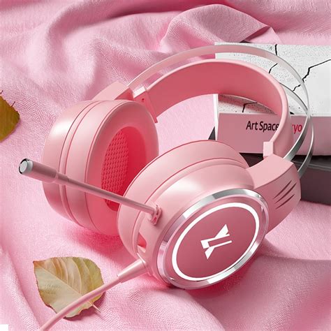 Cute Gaming Headset Pink Headphone With Microphone Earfon Wired For