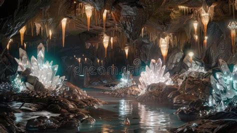 Explore A Crystal Cave With Glowing Gemstones Vibrant Colors And A