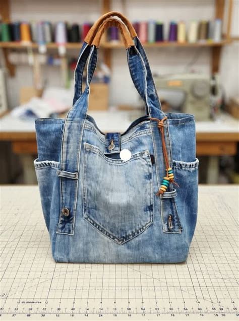 Recycle Tote Bags Denim Tote Bag Sewing Patterns Upcycled Jeans Tote