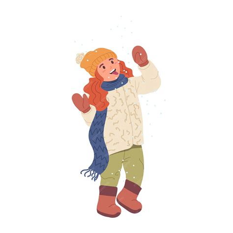 Chica Divertida De Preescolar Personaje De Dibujos Animados Tratando De Saborear Copo De Nieve