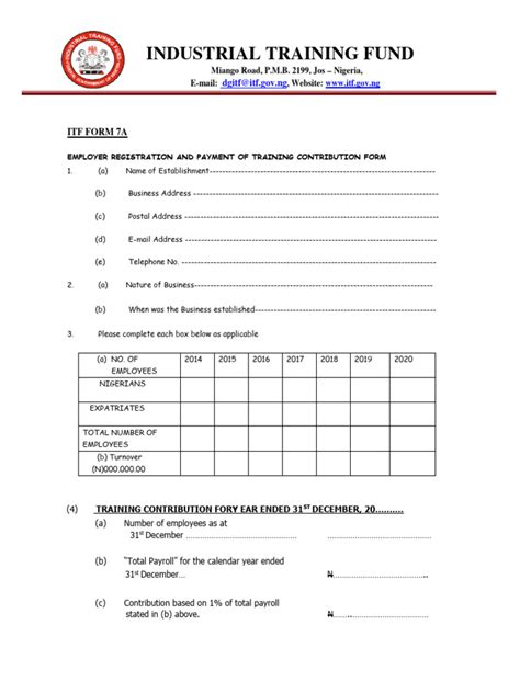 Itf Form 7a Employer Registration Guide Pdf Salary Employment