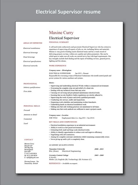 Electrical Supervisor Resume Example Oil And Gas Industry