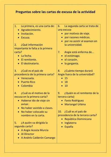 Cartas De Excusa Free Interactive Worksheets 528039