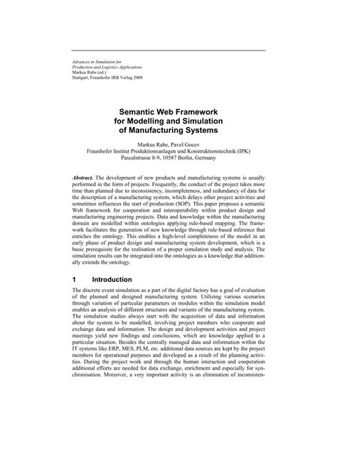 Pdf Semantic Web Framework For Modelling And Simulation Of