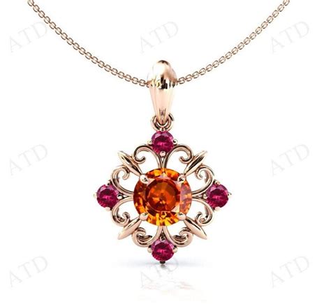 Unique Orange Sapphire Pendant Antique Wedding Pendant Art Deco