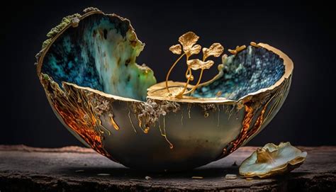 Premium Photo Spectacular Kintsugi Jade Opal Mushroom Ceramic Myceli