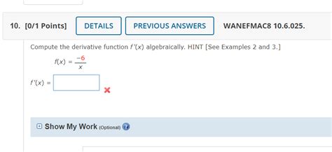 Solved Compute The Derivative Function F′x Algebraically