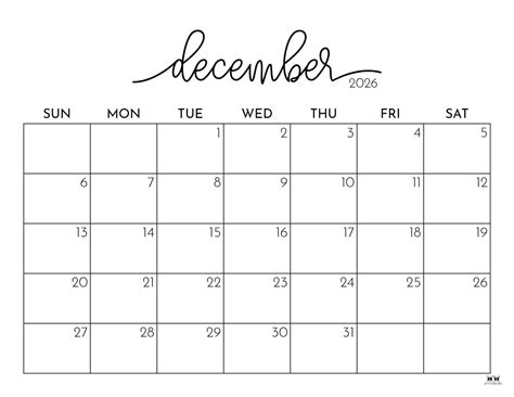 December 2026 Calendars 155 Free Printables Printabulls
