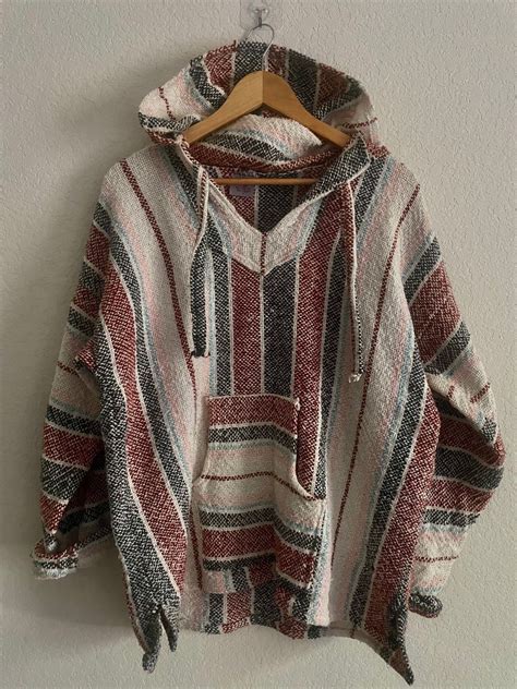 Vintage 90s Mexican Baja Hoodie Rare Drug Rug Poncho Xl Etsy