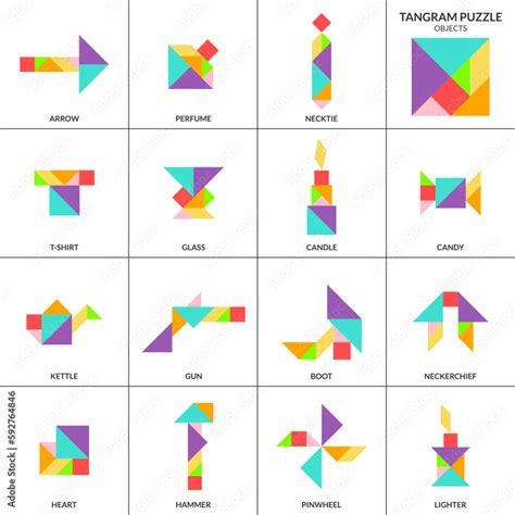 Tangram Puzzle Vector Set With Various Objects Stock Vector Adobe Stock