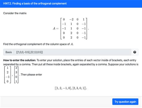Solved Consider The Matrixfind The Orthogonal Complement Of